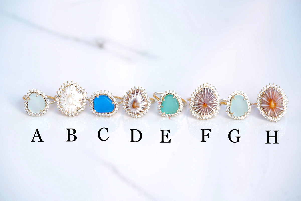 ‘Kumi’ Gold Sea Glass & Opihi Ring – Rise Hawaii